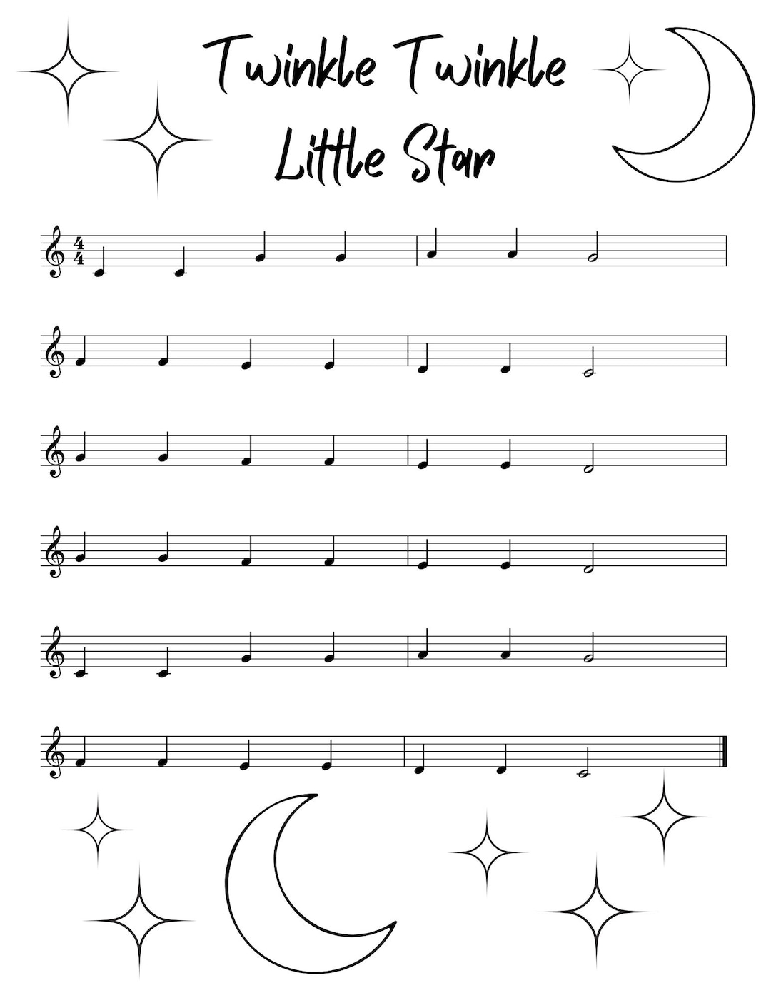Twinkle Twinkle Little Star Sheet Music for Kids | Beginner Piano ...