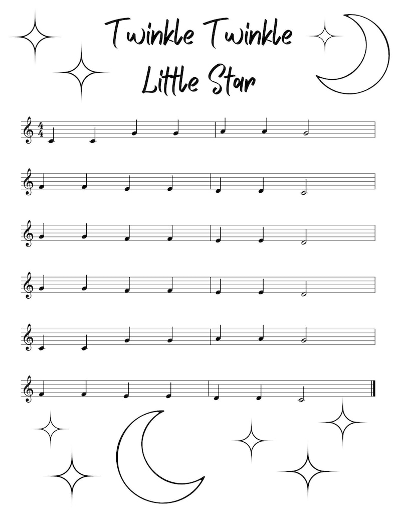 Twinkle Twinkle Little Star Sheet Music for Kids | Beginner Piano ...