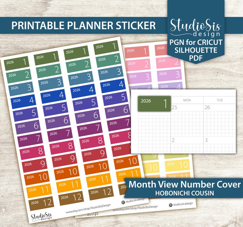 Printable Months View Number Covers | Hobonichi Cousin Planner Stickers ...