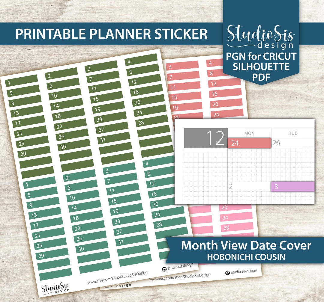 Printable Month View Date Covers | Hobonichi Cousin Planner Stickers ...