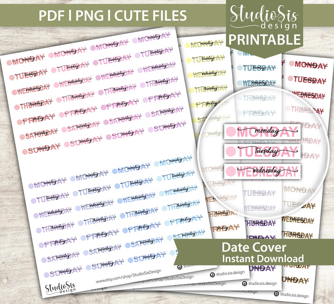Date Cover, Printable Planner Stickers, Bullet Journal Stickers, Erin ...