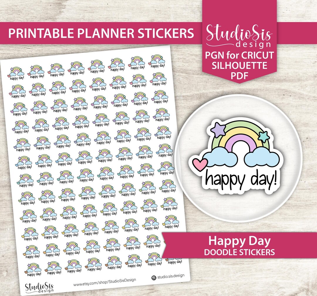 Printable Happy Day Doodle | Planner Stickers | Everiday Life Script ...