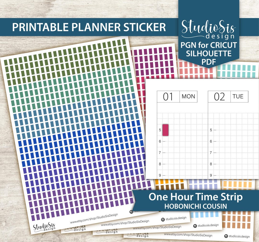 One Hour Time Strip, Printable Planner Stickers, Hobonichi Cousin - Cut ...