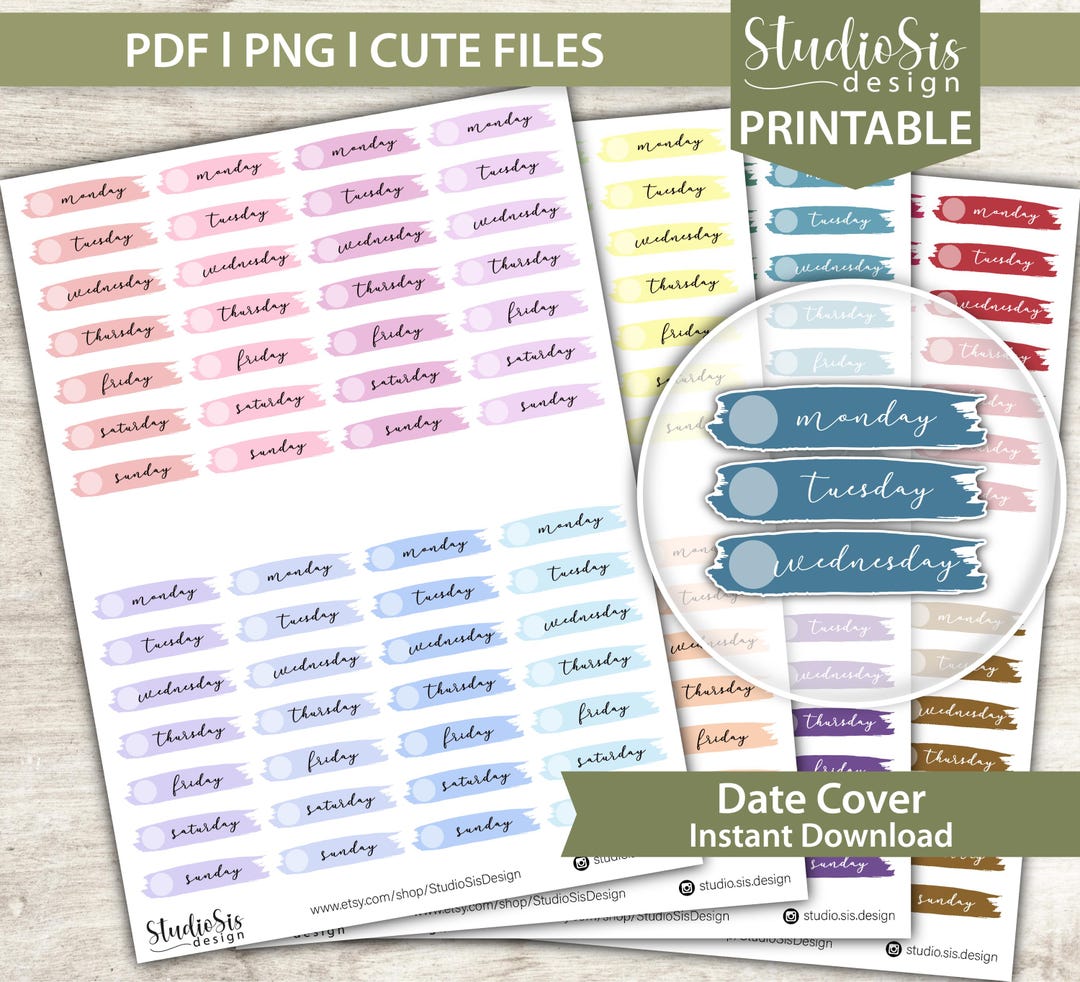 Date Cover Printable Planner Stickers, Bullet Journal Stickers, Erin ...