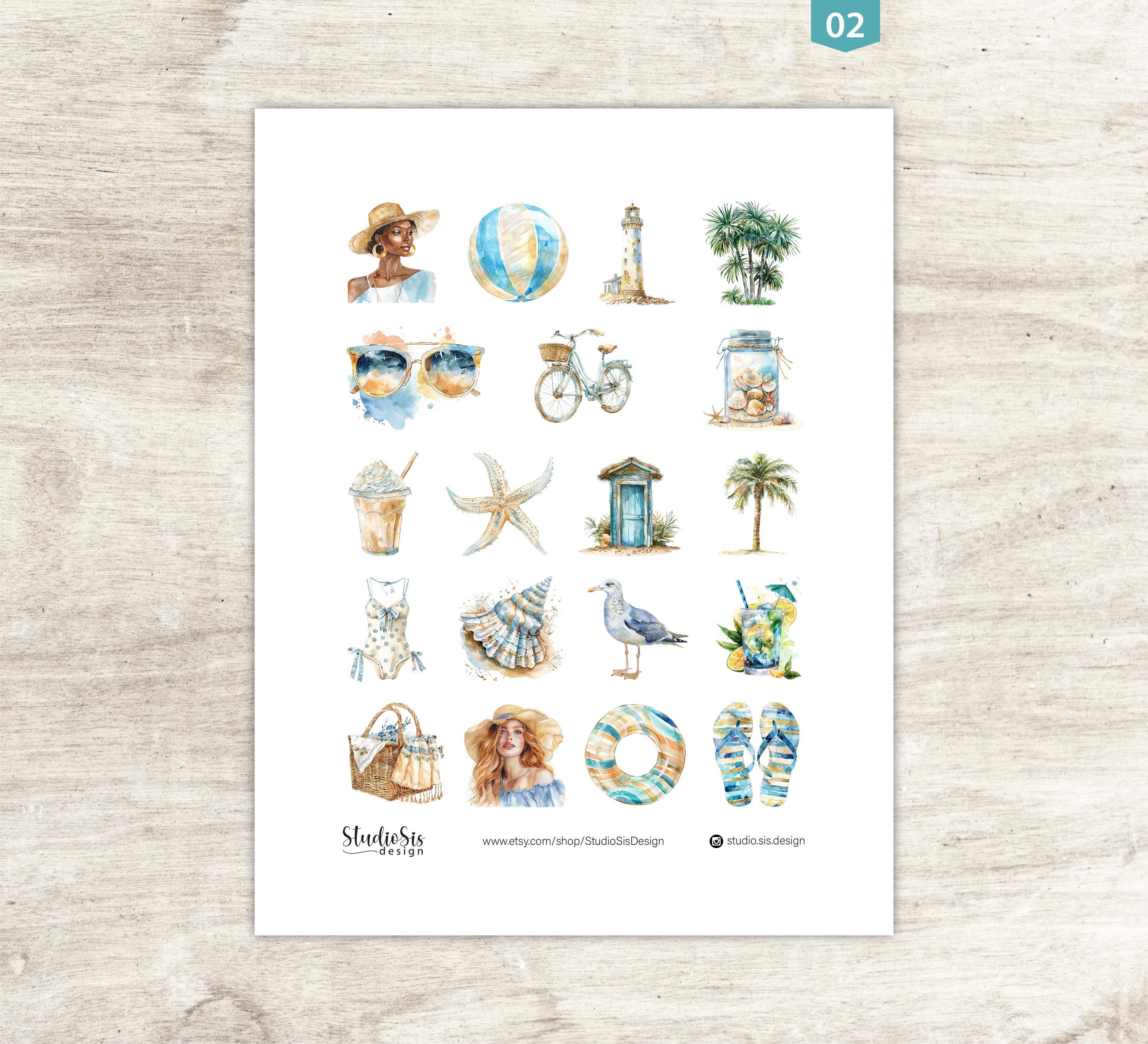 Beach Day Printable Stickers, Planner Decor (PDF, PNG) - Etsy