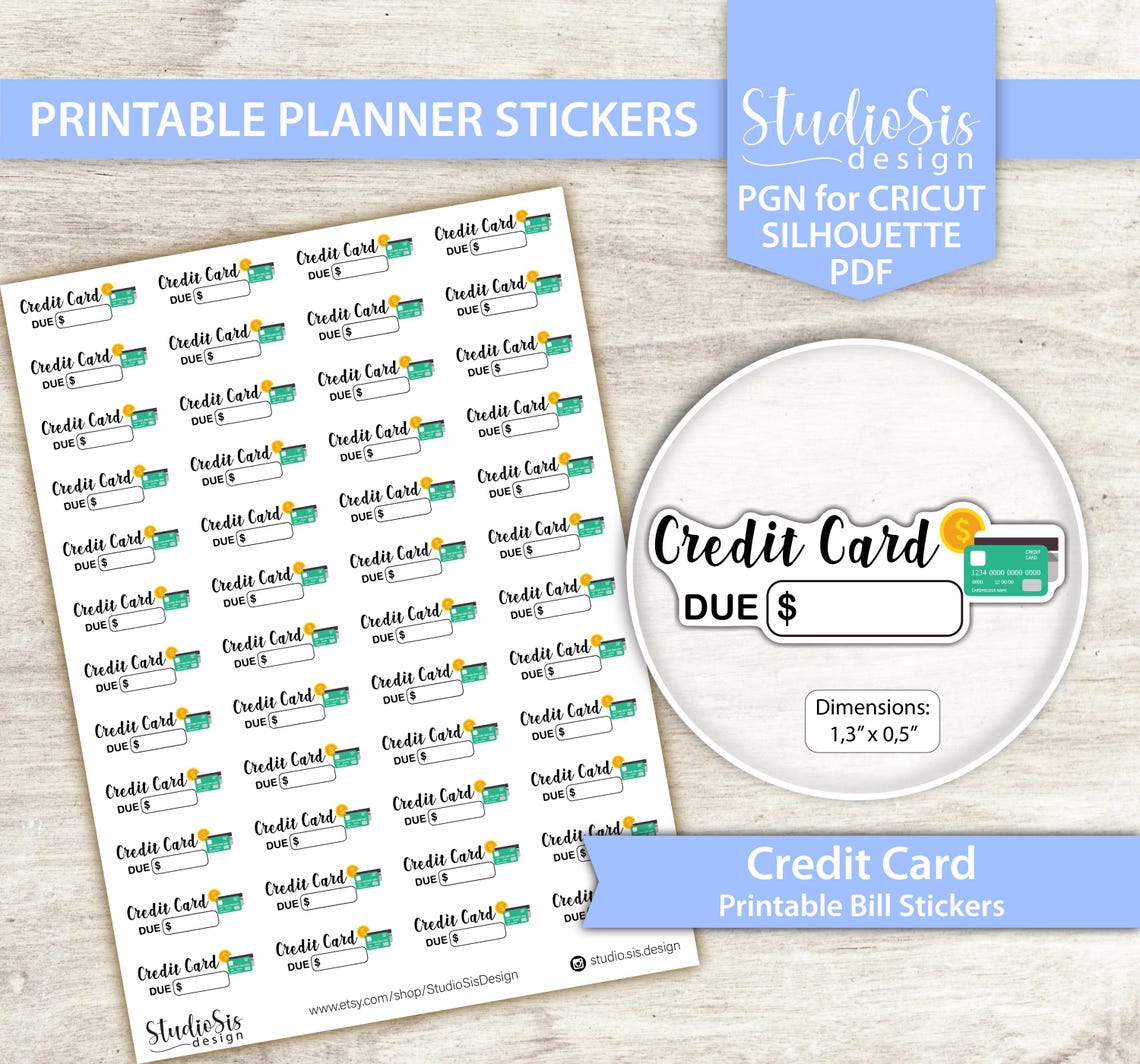 Credit Card, Printable Planner Stickers, Bullet Journal Stickers, Erin ...