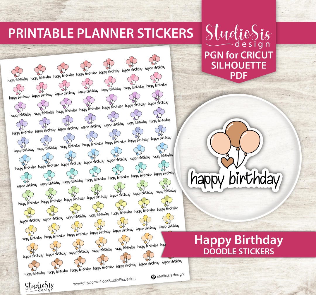 Printable Happy Birthday Doodle | Planner Stickers | Everiday Life ...