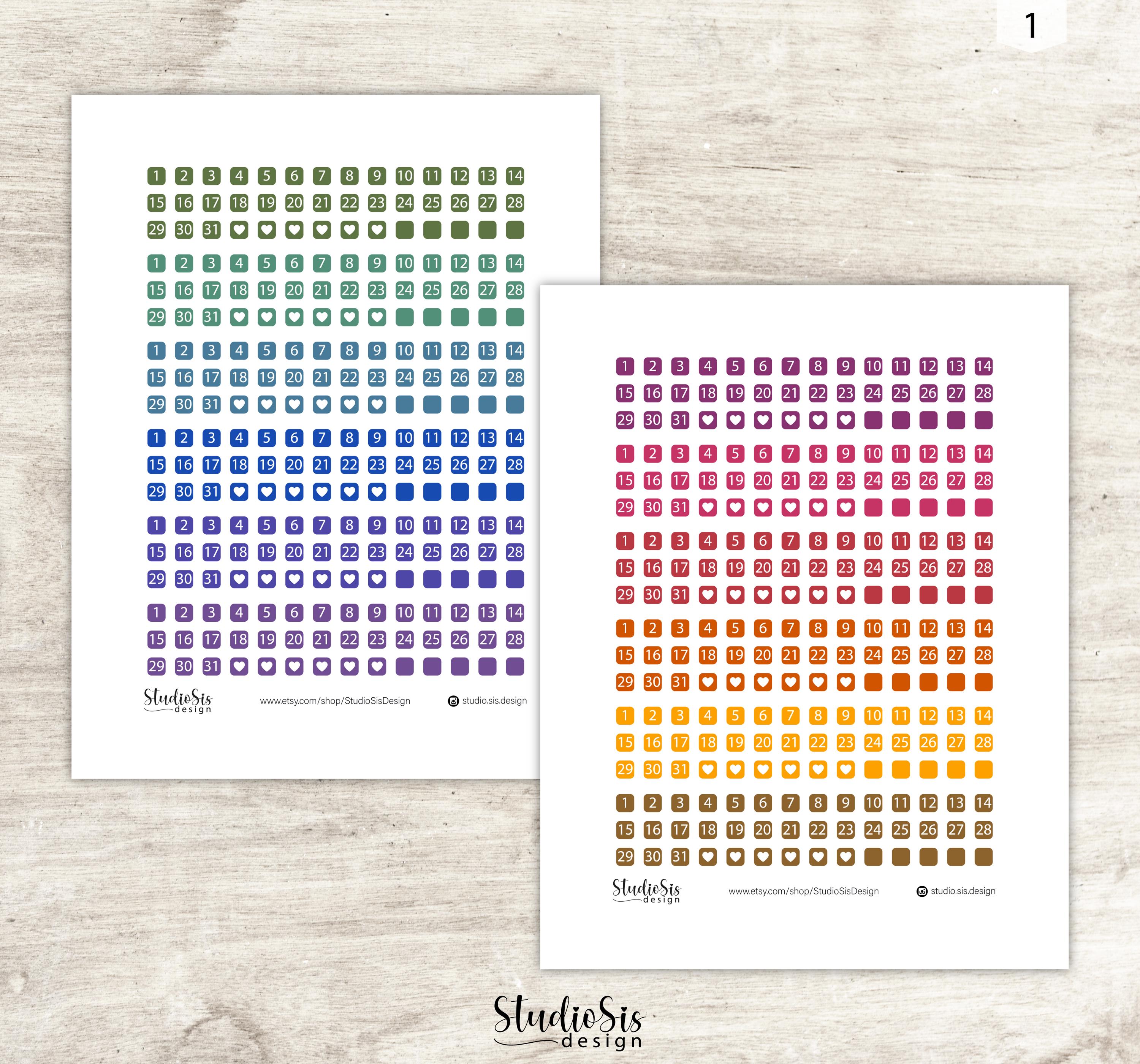 Printable Date Number Covers | Hobonichi Cousin Planner Stickers | Cut ...