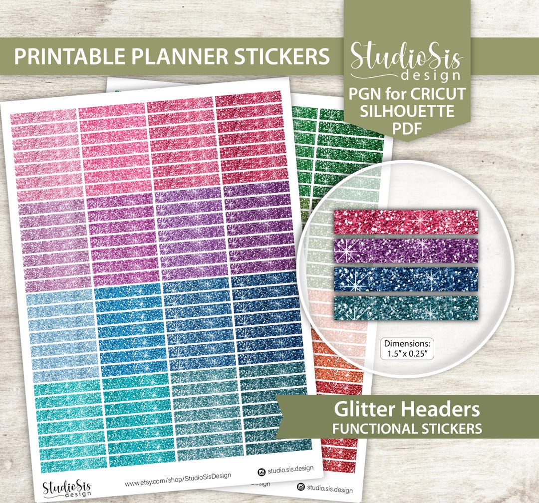 Glitter Headers, Printable Planner Stickers, Bullet Journal Stickers ...