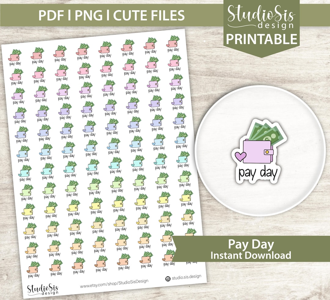 Pay Day Doodle Printable Planner Stickers | Icon Planner Stickers for ...