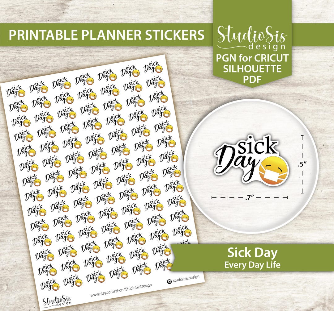 Sick Day, Printable Planner Stickers, Bullet Journal Stickers, Erin ...