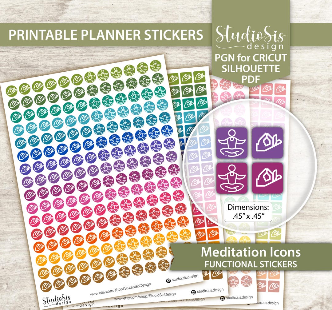Meditation Icons, Printable Planner Stickers, Bullet Journal Stickers ...