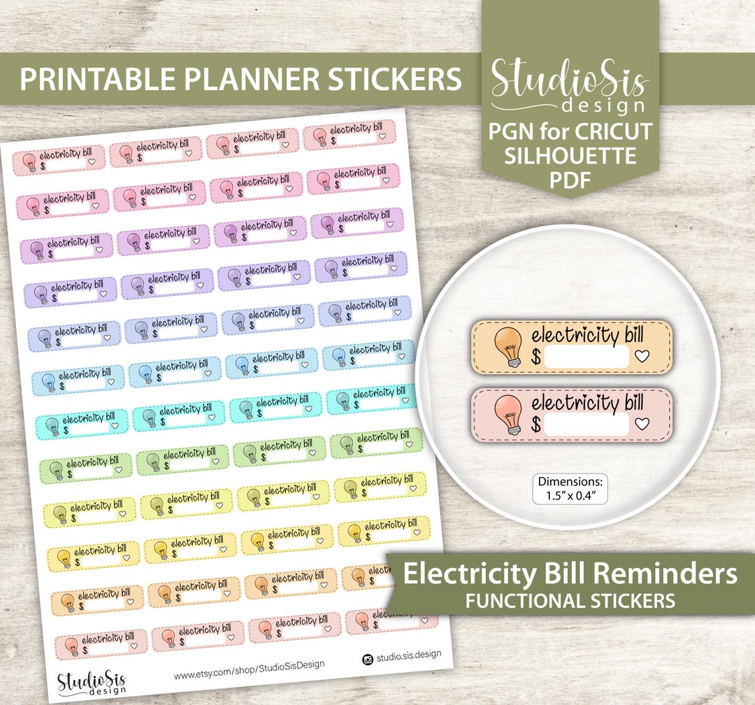 Electricity Bill Printable Doodle Stickers, Script Stickers, Printable ...