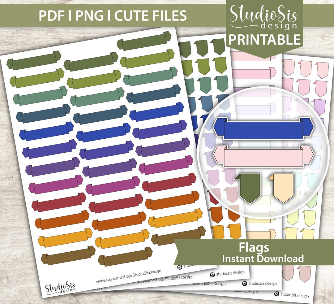 Flags Printable Planner Stickers, Bullet Journal Stickers, Erin Condren ...