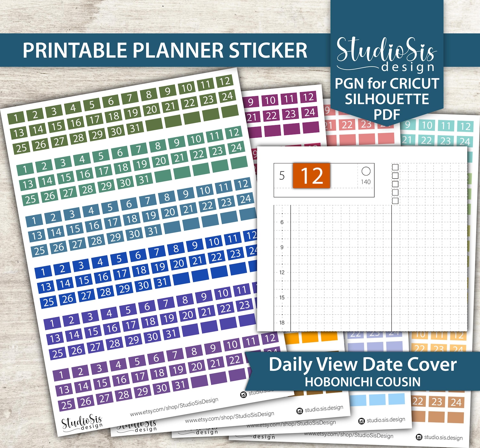 Printable Daily View Date Covers | Hobonichi Cousin Planner Stickers ...