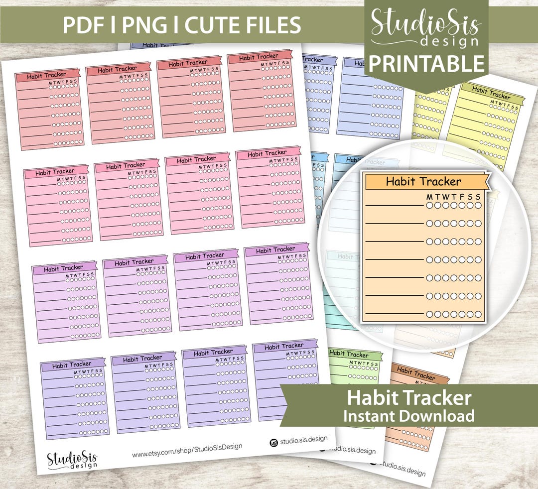 Habit Tracker Box, Printable Planner Stickers, Bullet Journal Stickers ...