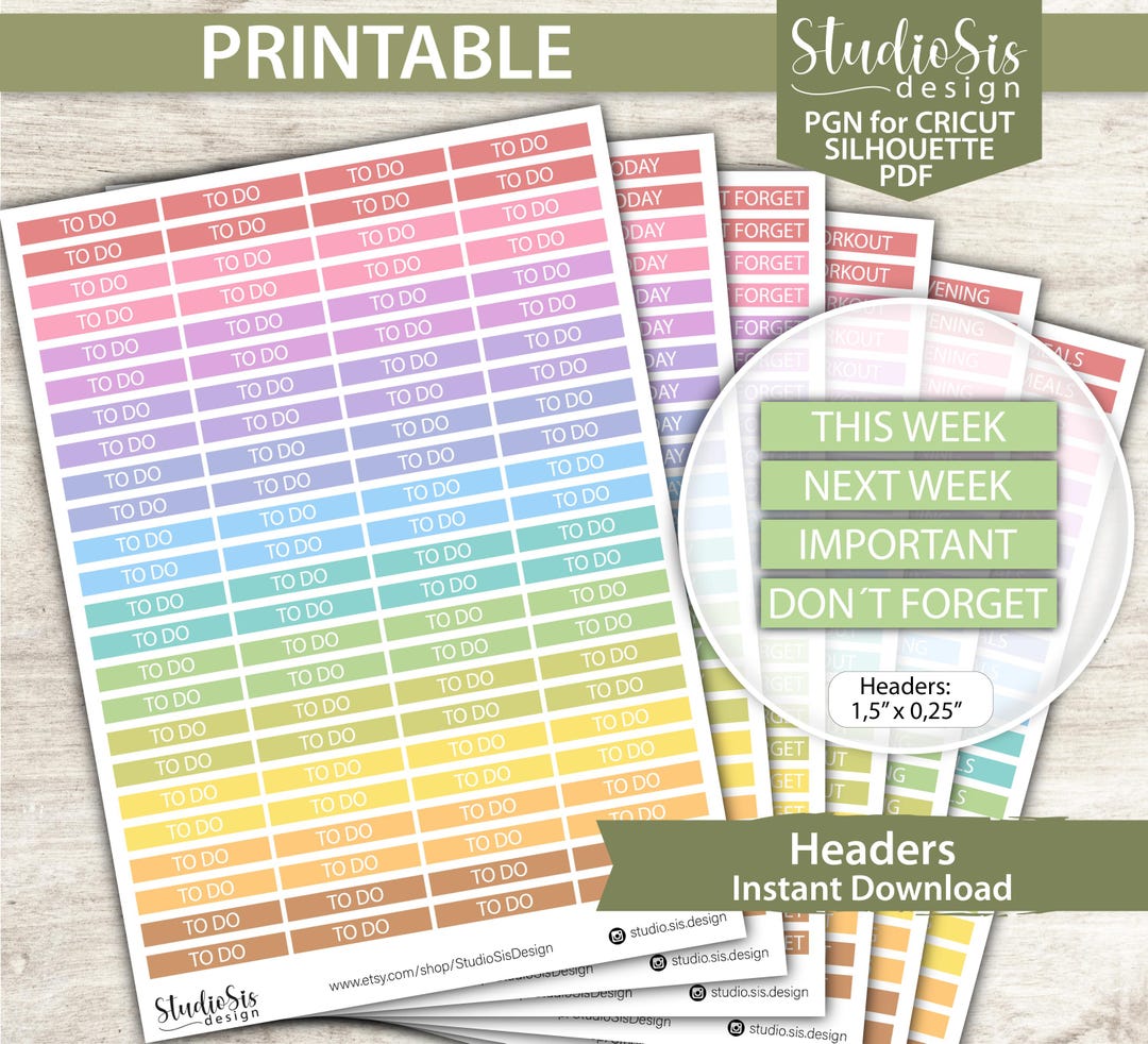 Headers, Printable Planner Stickers, Bullet Journal Stickers, Erin ...