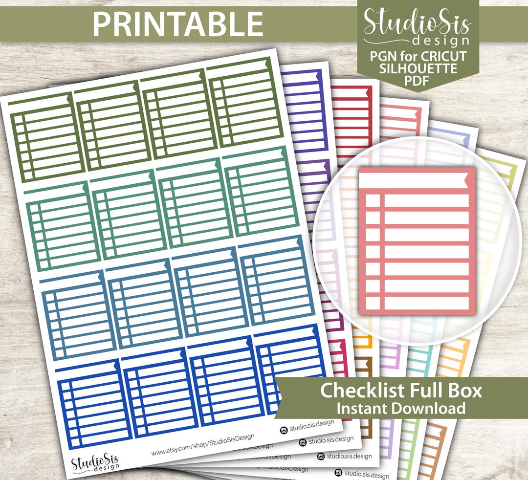 Checklist Planner Stickers, Full Box Stickers (digital Download) - Etsy