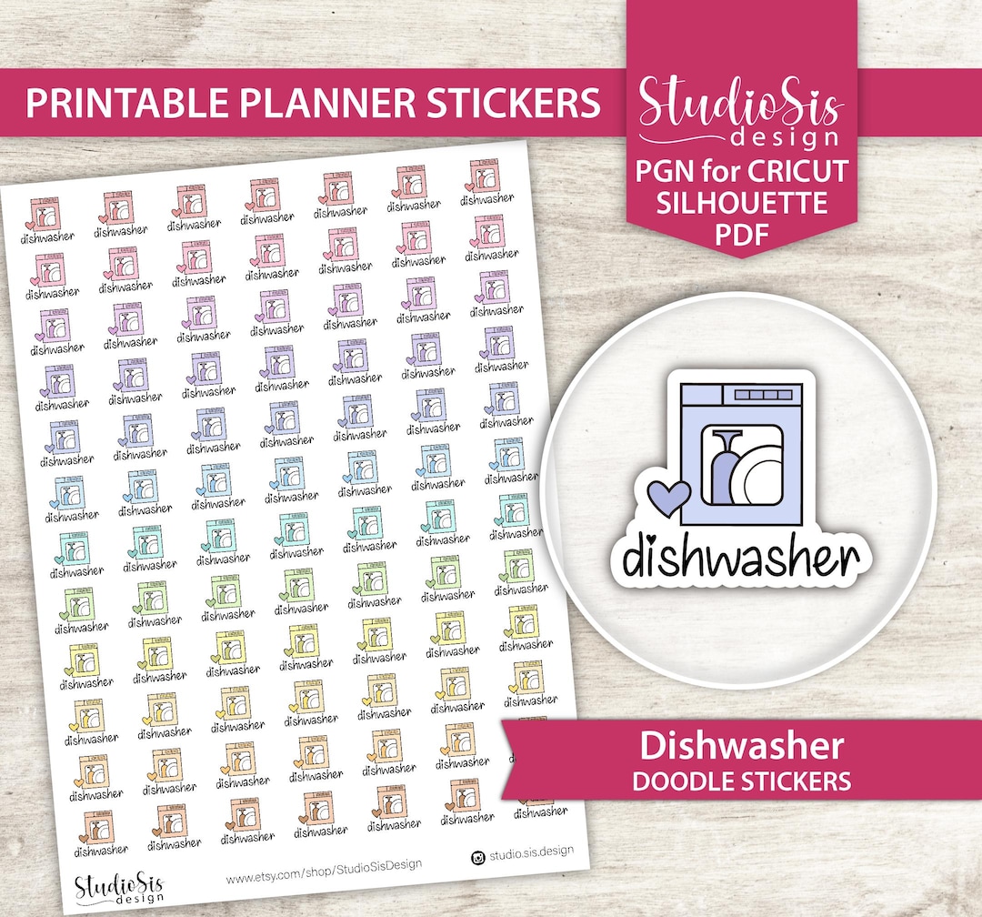 Printable Dishwasher Doodle | Planner Stickers | Everiday Life Script ...