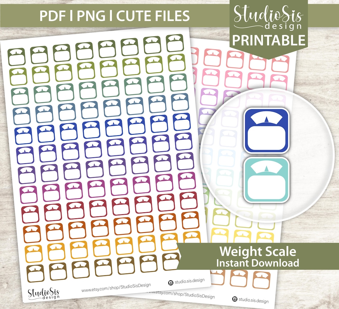 Weight Scale, Printable Planner Stickers, Bullet Journal Stickers, Erin ...