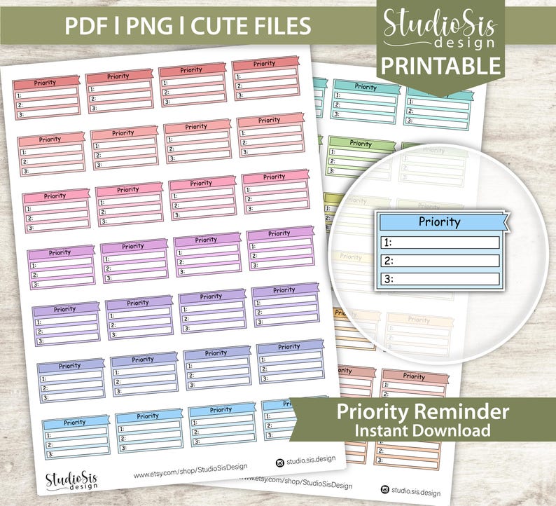 Priority Reminder Box, Printable Planner Stickers, Bullet Journal ...