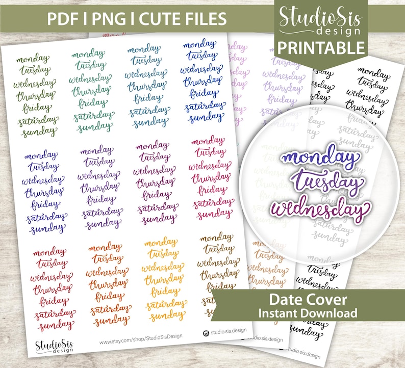 Date Cover, Printable Planner Stickers, Bullet Journal Stickers, Erin ...