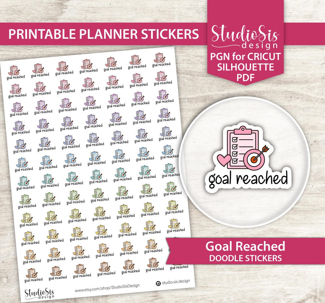 Printable Goal Reached Doodle | Planner Stickers | Everiday Life Script ...