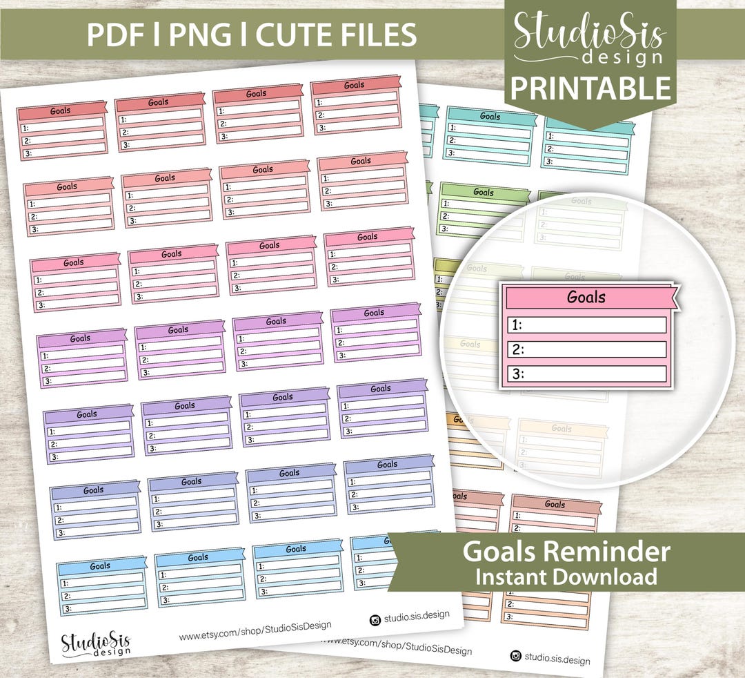 Goals Box, Printable Planner Stickers, Bullet Journal Stickers, Erin ...