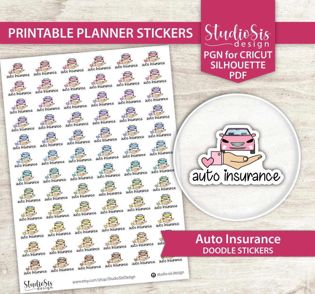Printable Auto Insurance Doodle | Planner Stickers | Everiday Life ...