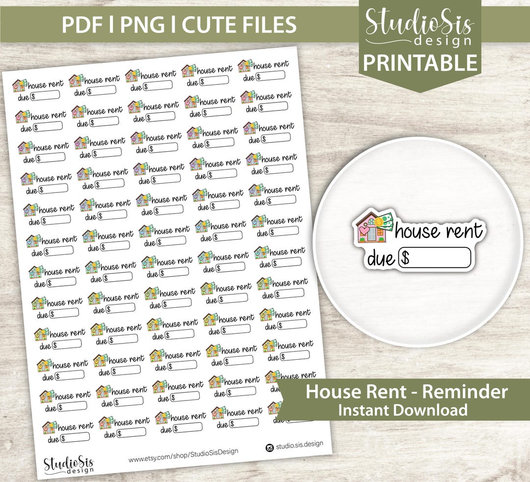 House Rent Reminder Stickers, Planner Stickers (digital Download) - Etsy
