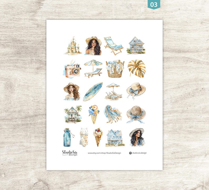 Beach Day Printable Stickers, Planner Decor (PDF, PNG) - Etsy