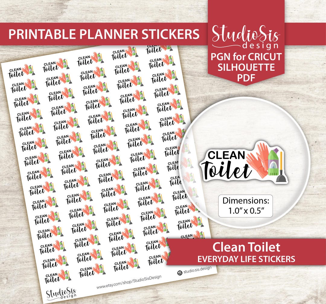 Printable Clean Toilet | Planner Stickers | Everiday Life Script ...