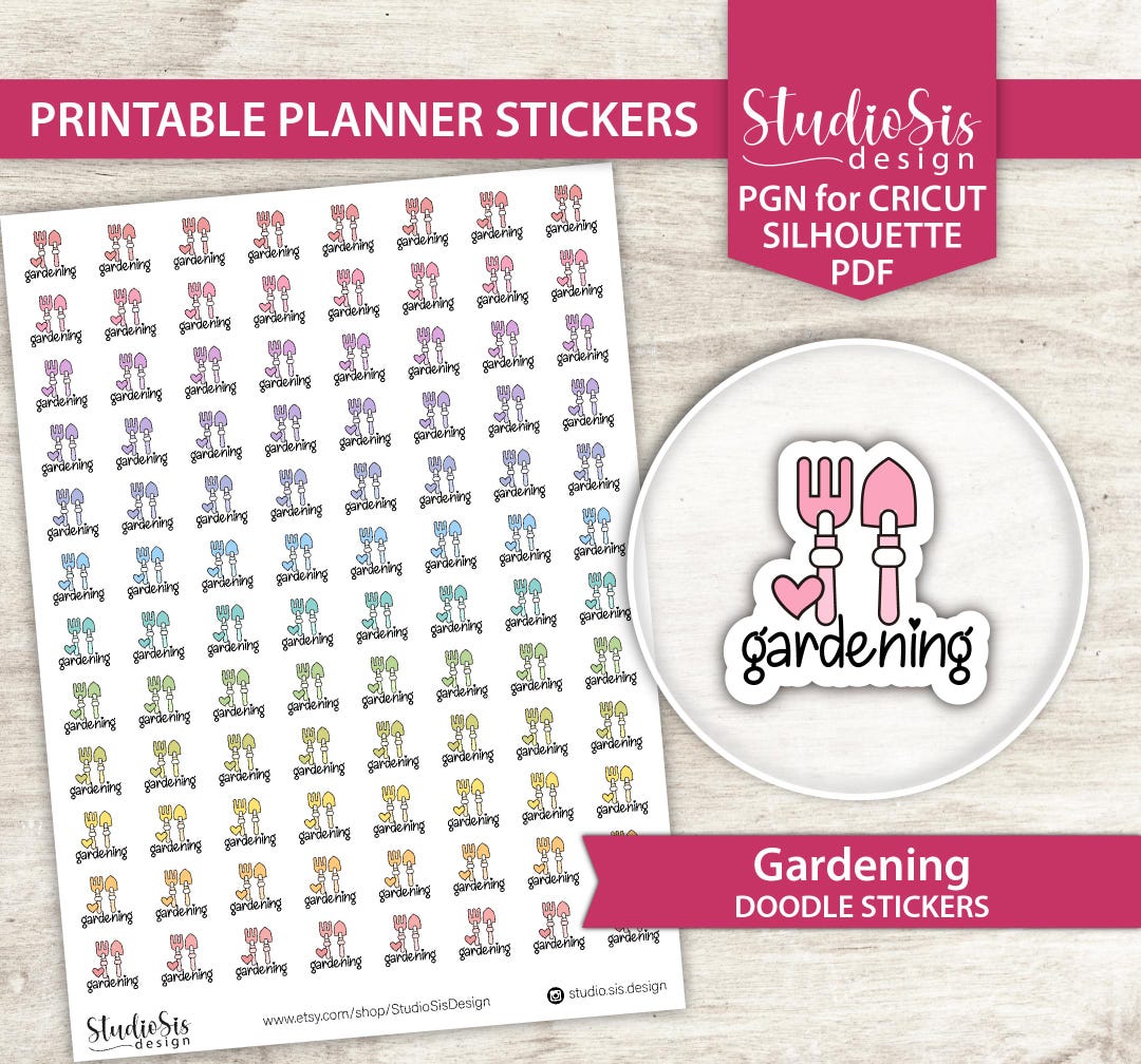 Printable Gardening Doodle | Planner Stickers | Everiday Life Script ...