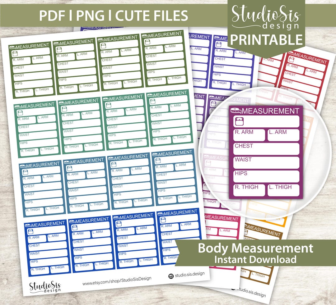 Body Measurement, Printable Planner Stickers, Bullet Journal Stickers ...