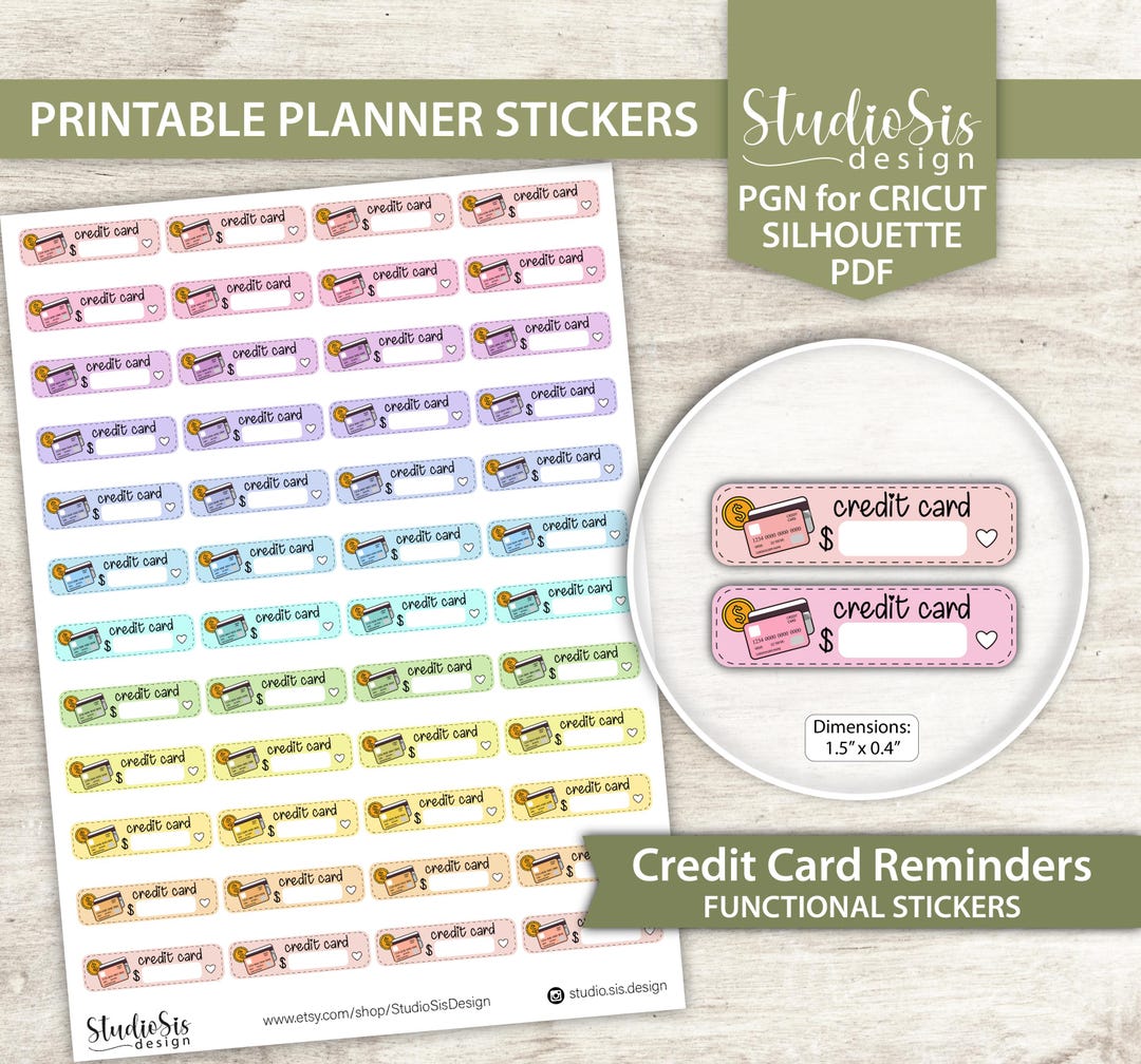 Printable Credit Card | Bill Reminder Functional Planner Stickers | Cut ...