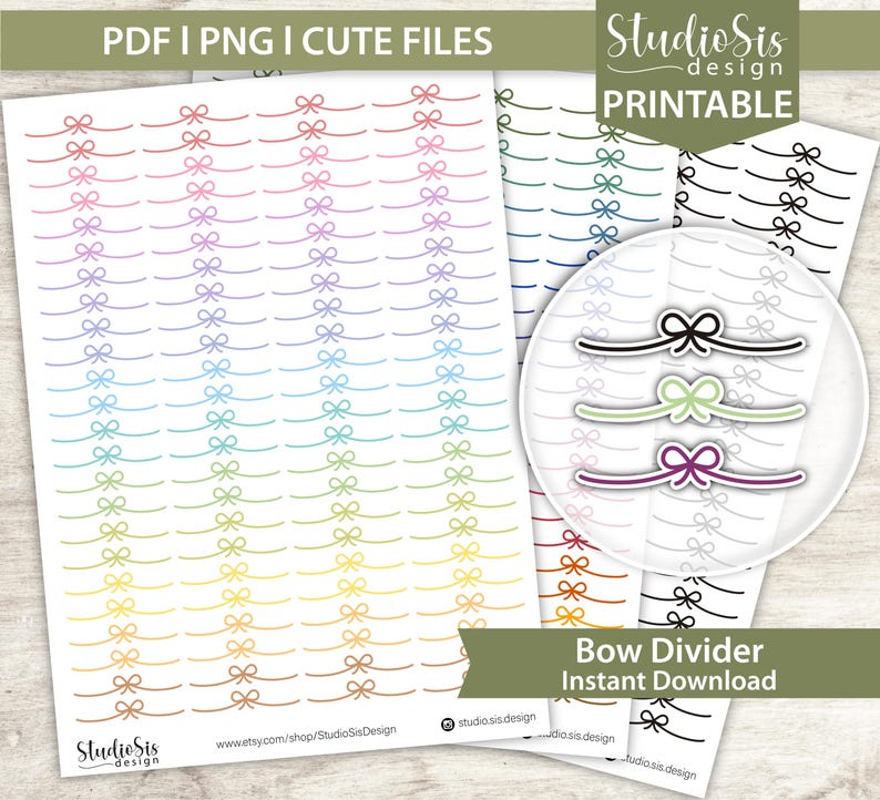 Bow Divider, Printable Planner Stickers, Bullet Journal Stickers, Erin ...