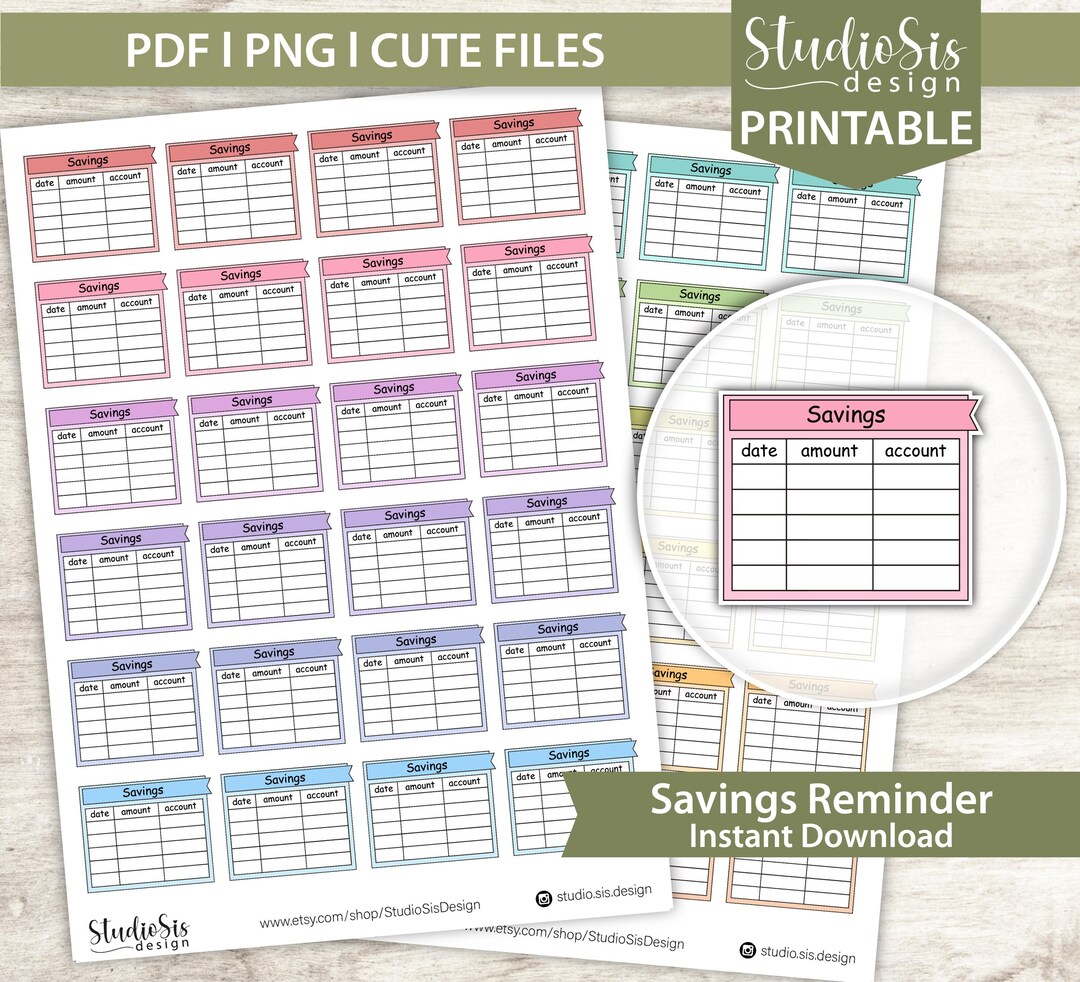Savings Reminder Box, Printable Planner Stickers, Bullet Journal ...