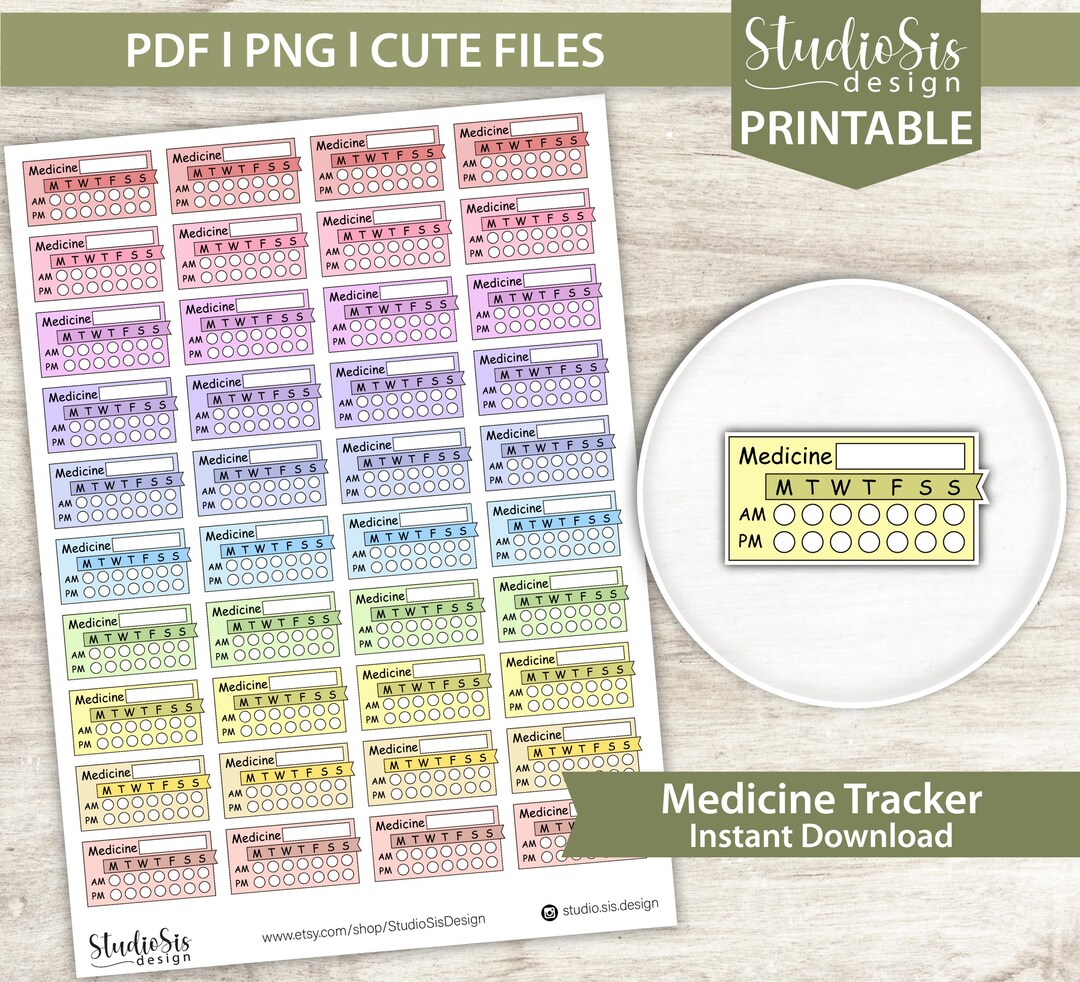 Medicine Trackers Box, Printable Planner Stickers, Bullet Journal ...