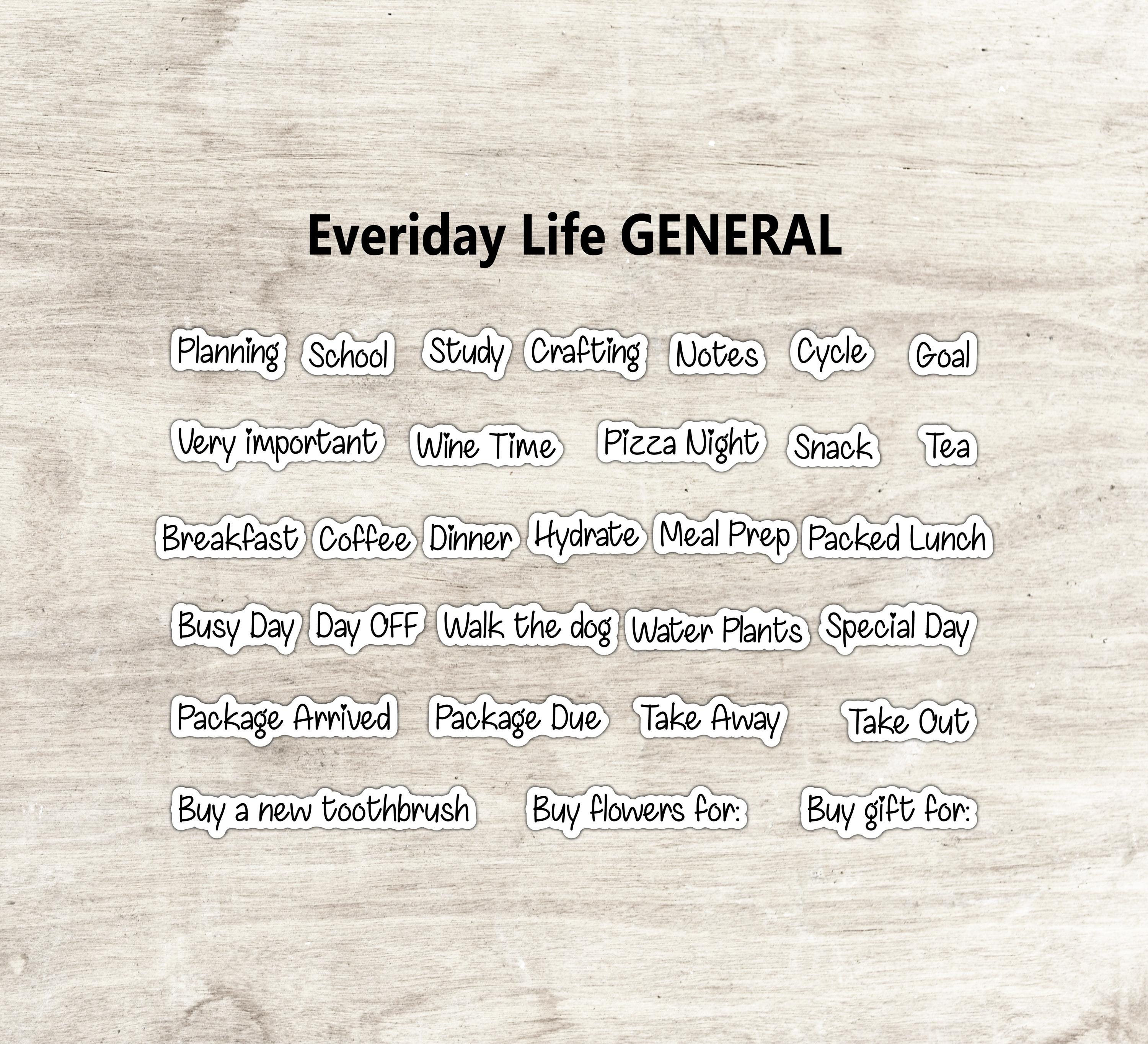 General Script Everiday Life, Printable Planner Stickers, Bullet ...