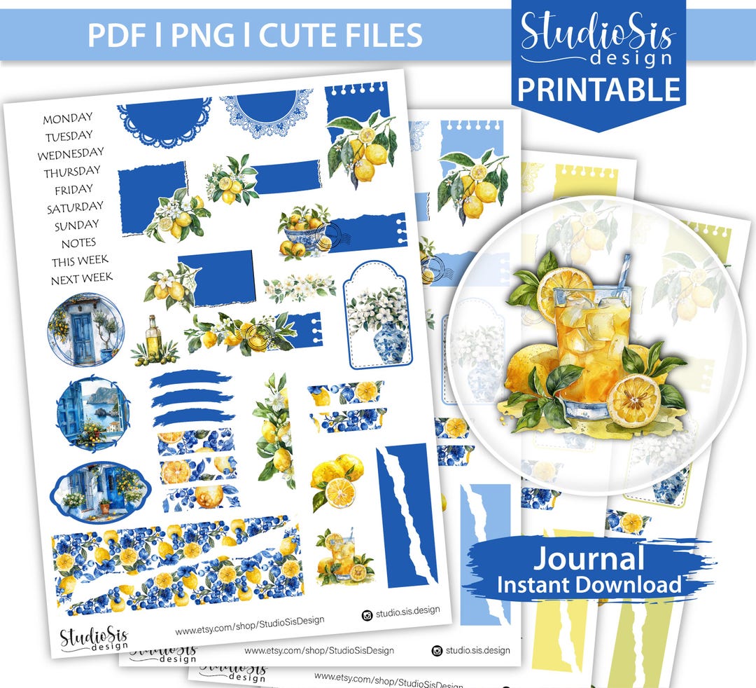 Mediterranean Printable Journal Planner Stickers, Decorative Printable ...