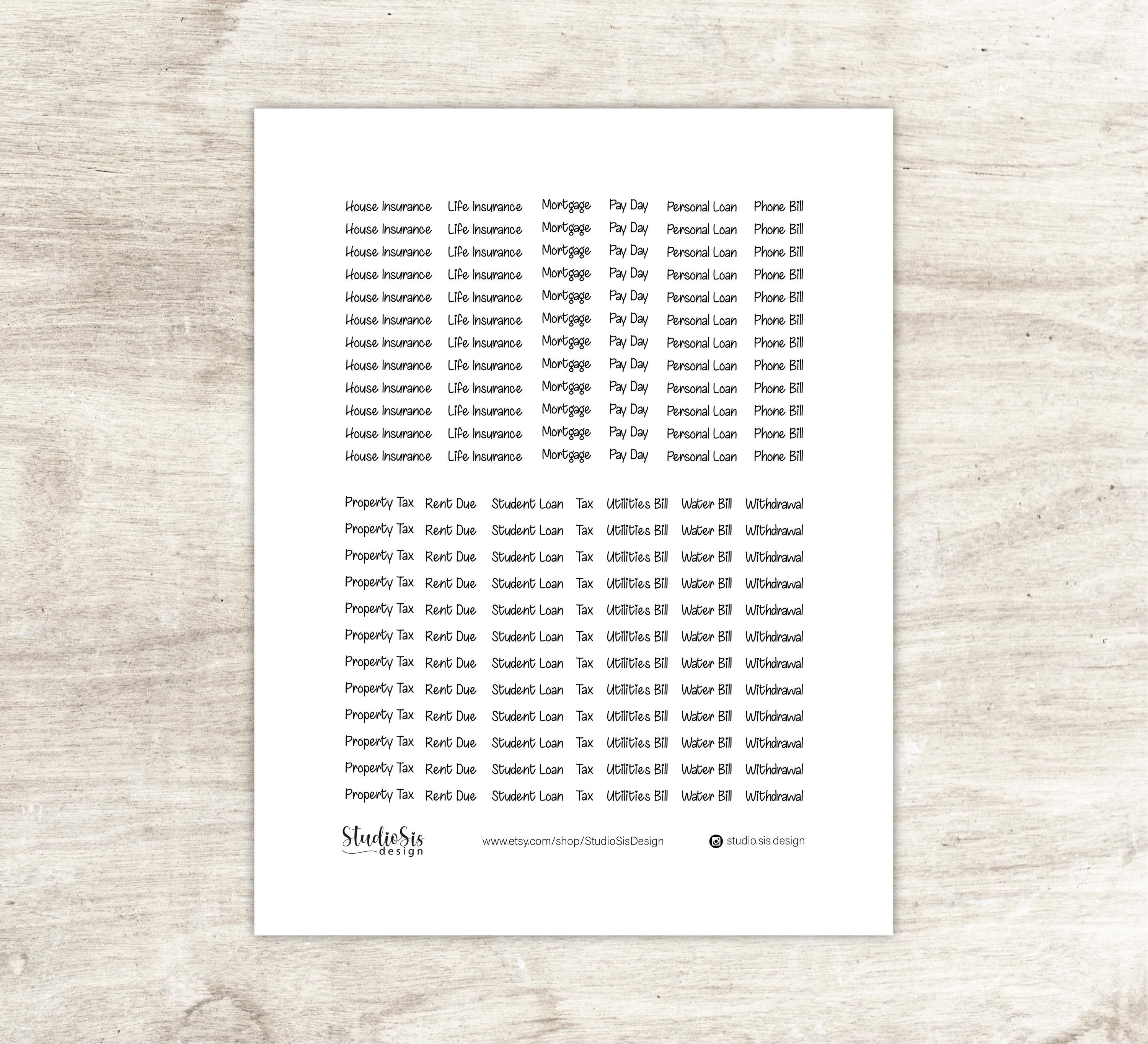 Financial Script Everyday Life, Printable Planner Stickers, Bullet ...