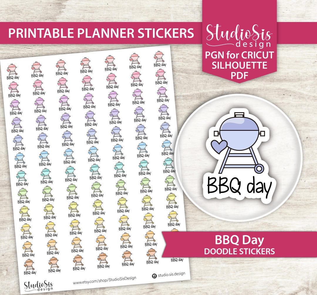 Printable Barbecue Day Doodle | Planner Stickers | Everiday Life Script ...