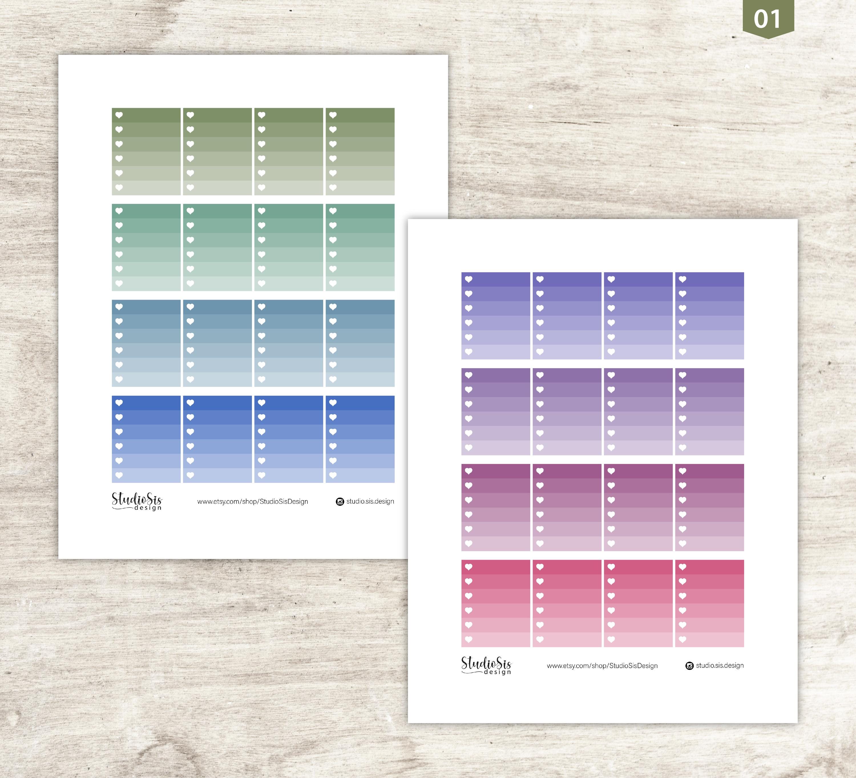 Ombre Full Box Printable Planner Stickers, Bullet Journal Stickers ...