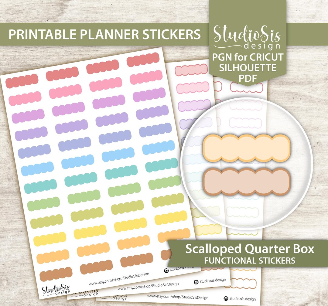 Scalloped Quarter Box, Printable Planner Stickers, Bullet Journal, Erin ...