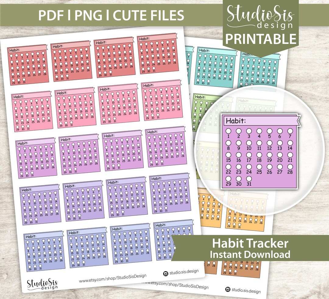 Habit Tracker Box, Printable Planner Stickers, Bullet Journal Stickers ...