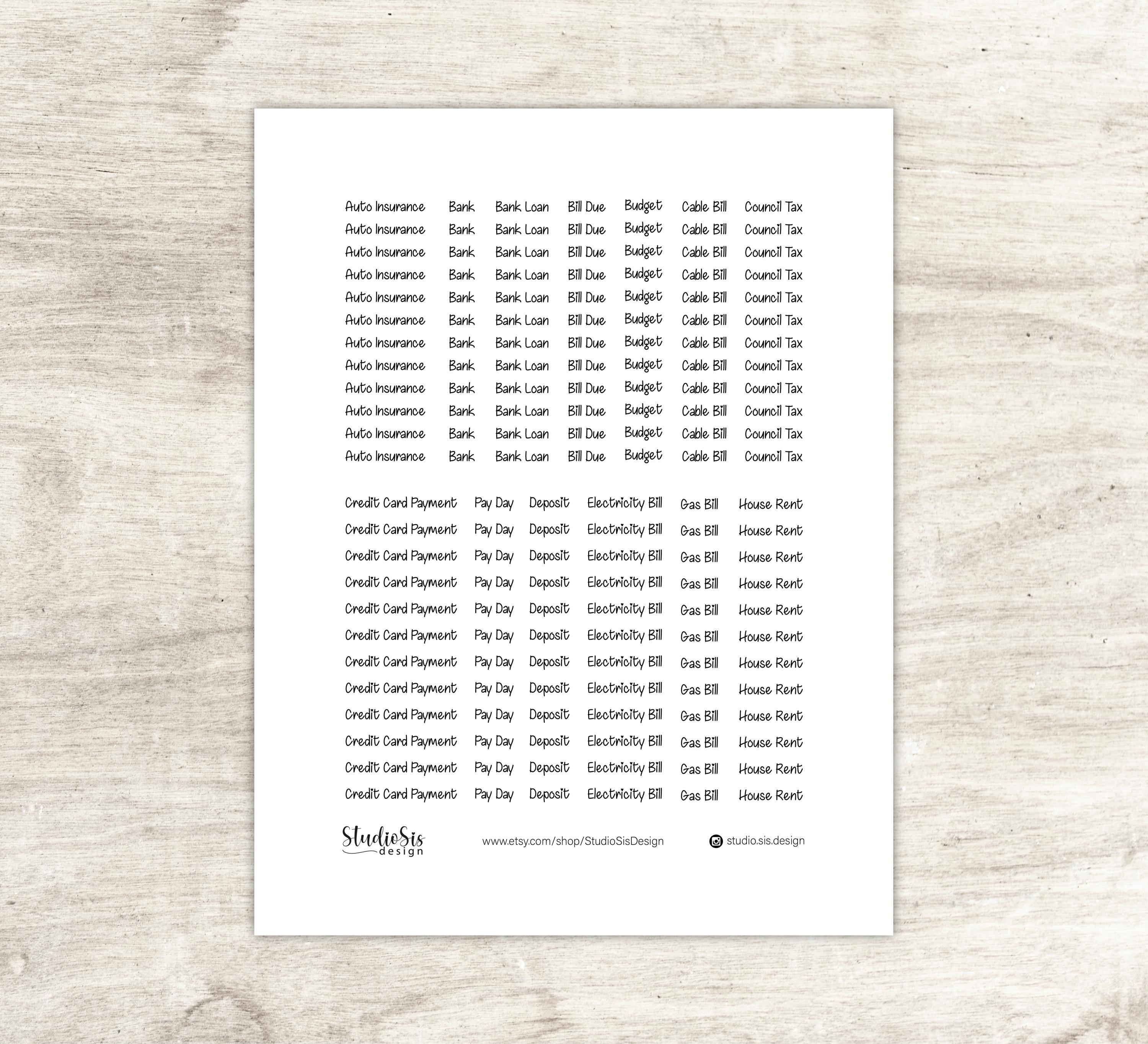 Financial Script Everyday Life, Printable Planner Stickers, Bullet ...