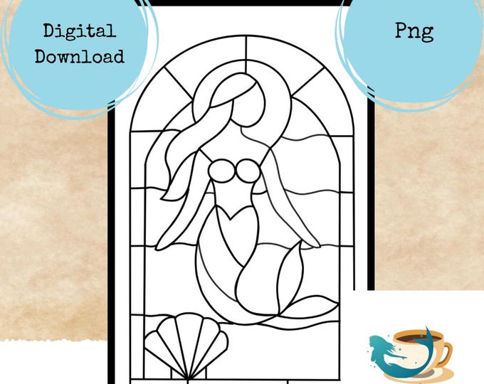 PATTERN • Mermaid With Braid Stained Glass Pattern • Digital Download ...