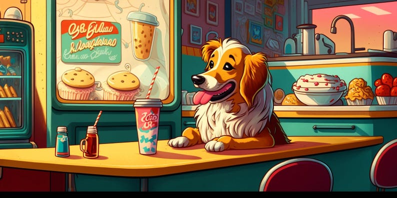 Retro Diner Animal Art Print – Animated Animal in Vintage Booth With ...