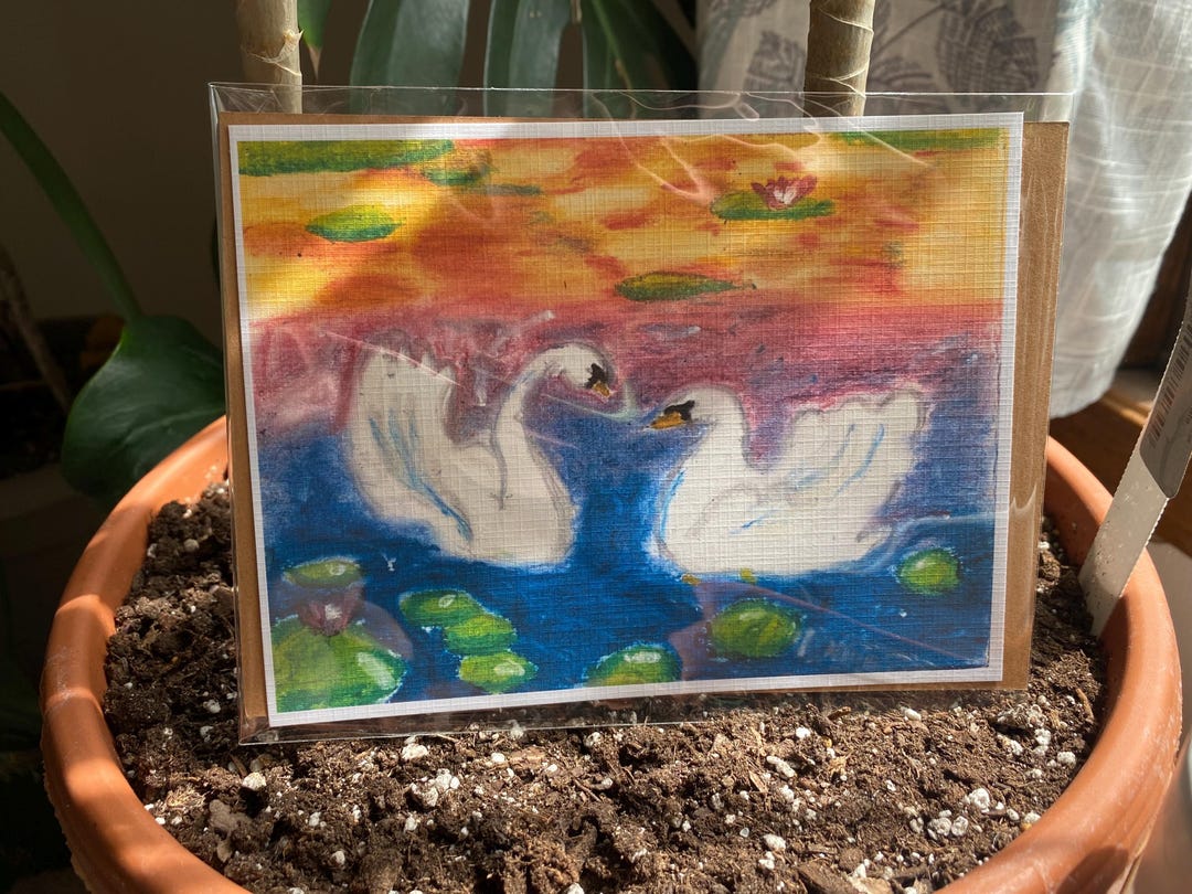 Swan Pastel Art Print – Romantic Water Bird Illustration on Linen ...
