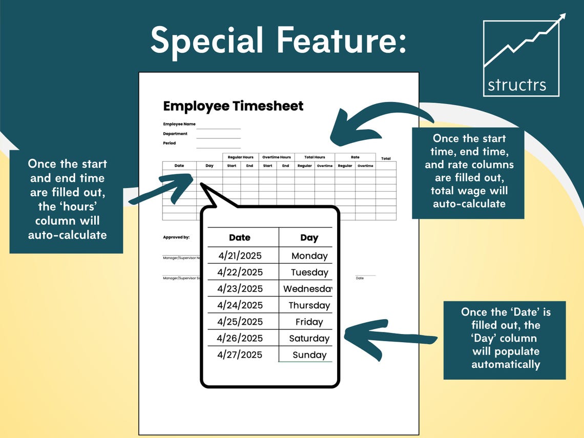 Auto-calculating Employee Timesheet Template: Excel + Google Sheets ...